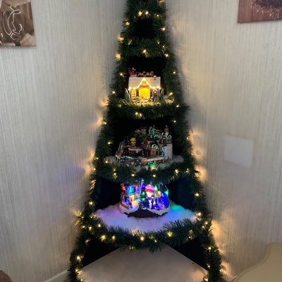 6ft Wooden Christmas Tree Corner Shelf ,christmas Village Display Dept ...