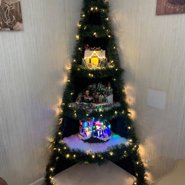6ft Wooden Christmas Tree Corner Shelf ,christmas Village Display Dept ...