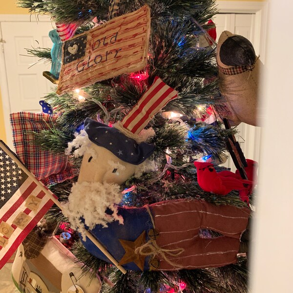 Primitive Americana Uncle Sam Flying With Flag, Handmade Uncle Sam ...