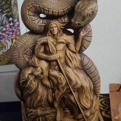 Loki Statue, Norse Loki, God Loki, Loki Altar Norse Altar Wooden Statue ...