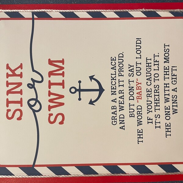 Sink or Swim Printable Sign. Nautical Baby Shower Game. Don't Say Baby ...