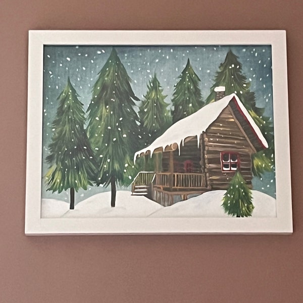 Winter Cabin Print - Etsy