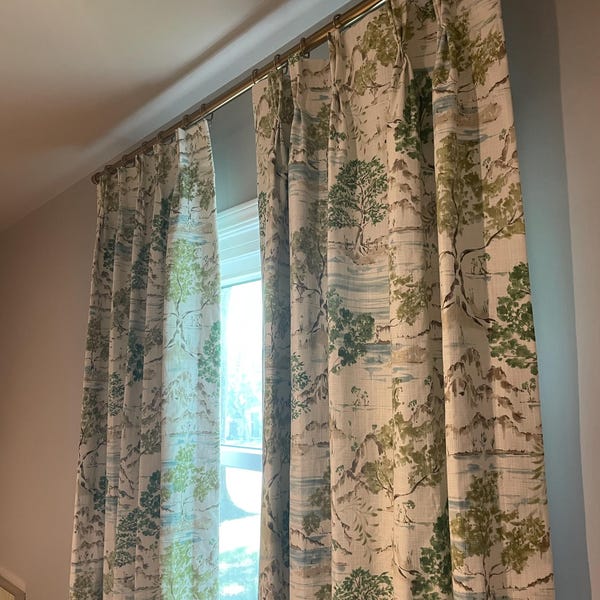 Kahiwa Pond, Blue and Taupe Linen-look Tweed | Lined Custom Drapes or ...