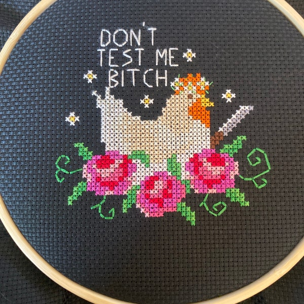 Rude Chicken in Flowers Snarky Cross Stitch Pattern PDF Floral Chicken ...