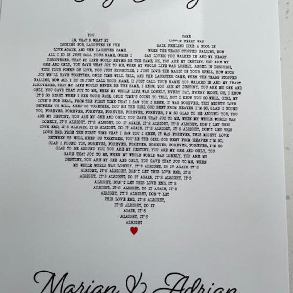 Song Lyrics Heart Print, Favourite Song Lyric Music Wall Art, Custom ...