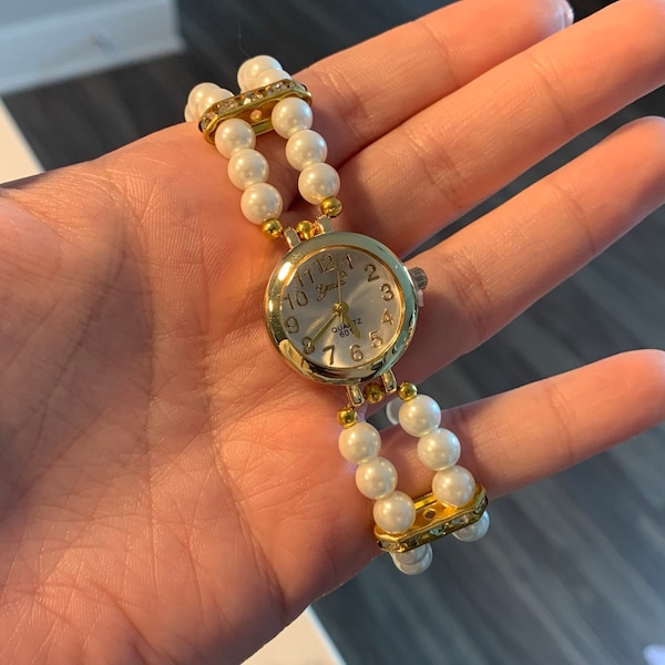 White Freshwater Pearl Bracelet Watch - Beaded Women's Watch - Etsy