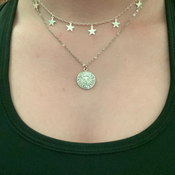Silver Sun Coin Necklace, Silver Sunburst Coin Necklace, Bridesmaid ...
