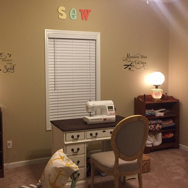 Craft Room Wall Decal Measure Twice Cut Once, Sewing Room Vinyl Wall ...