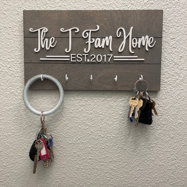 Personalized Family Name Key Holder - Weathered Grey Backing, Customize ...