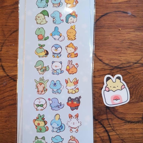 Pastel Tiny Derpy Poke Gen 1-9 Starters Sticker Sheet | 27 Stickers! - Etsy