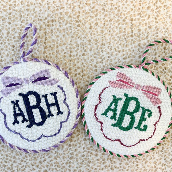 Hand-painted Fishtail Monogram With Bow Garland NDLPT 18 Count Canvas ...