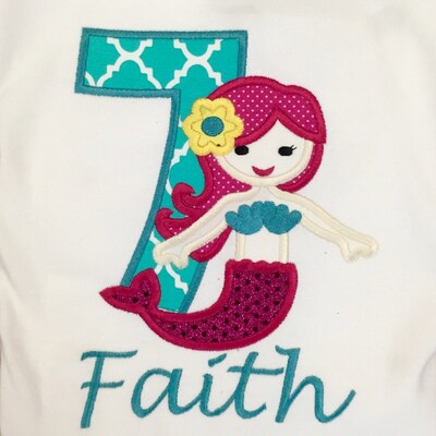 Mermaid Applique Number 7 Machine Embroidery Applique Design - Etsy