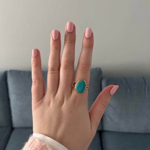 Emerald Green Gemstone Ring, Green Gemstone Gold Ring, Vintage Gold ...