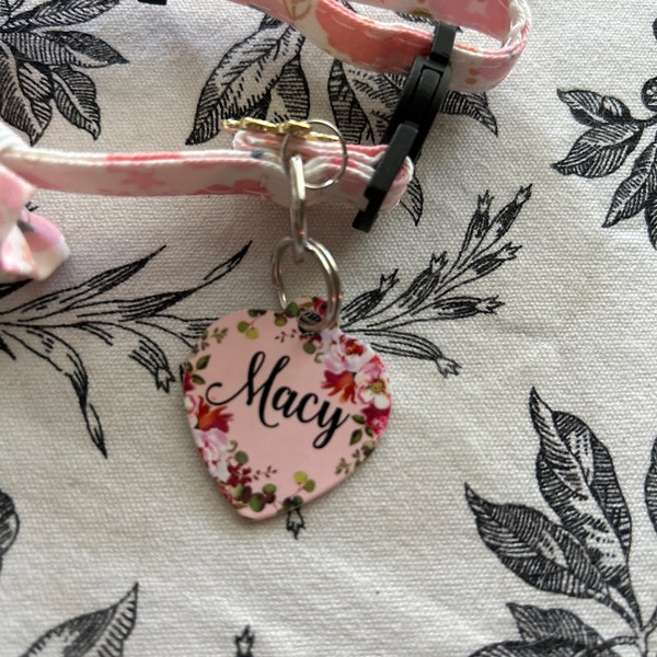 Pretty Dog Tag for Dog, Pink Flowers Dog Tag, Dog Name Tag, Dog Tag ...