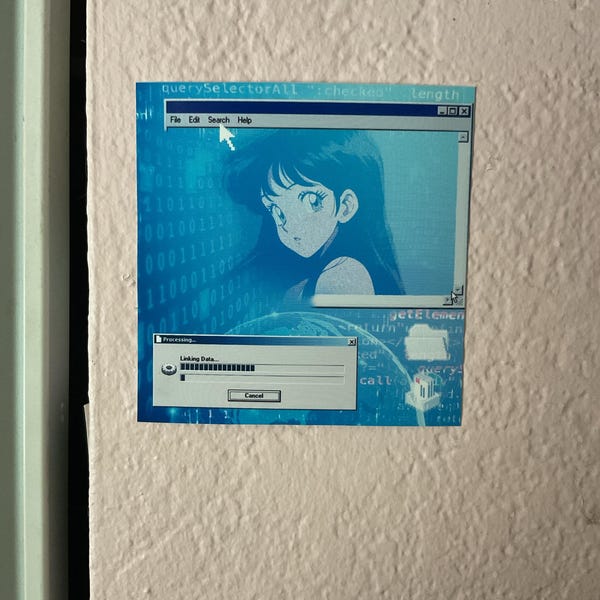 Blue Cybercore Anime Art Print | Retro Webcore Decor - Etsy