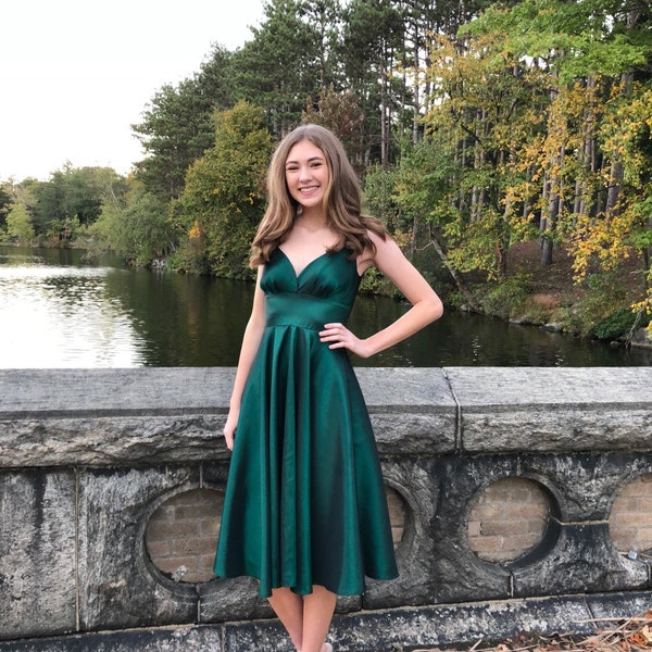 Bright Emerald Green Taffeta 50s Sweetheart Swing Dress - Made by Dig ...
