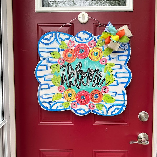 Chinoiserie Floral Rectangle Door Hanger - Etsy