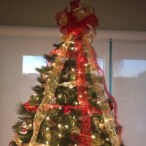 Large Christmas Tree topper bow white ribbon with shimmering | Etsy