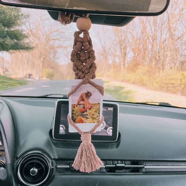 Macrame Photo Hanger- Photo Car Charm- Boho Picture Holder- Large Rear ...
