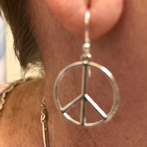 Peace Sign Earrings in Sterling Silver, Peace Earrings, Hippie Earrings ...