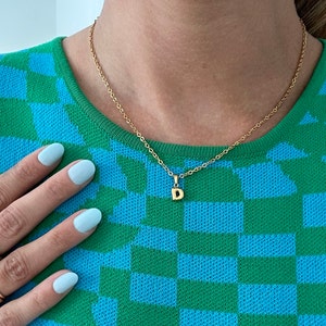 Puffy Initial Mini Bubble Letter Gold Filled Chain Necklace Stainless ...