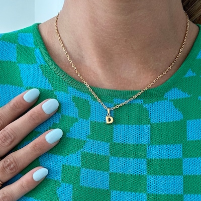 Puffy Initial Mini Bubble Letter Gold Filled Chain Necklace Stainless ...