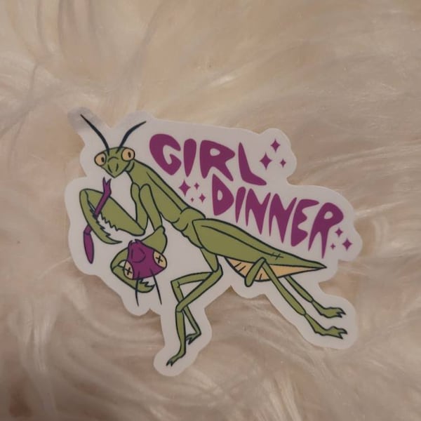 Praying Mantis Girl Dinner Sticker Bug Insect Vinyl Decal Entomology ...