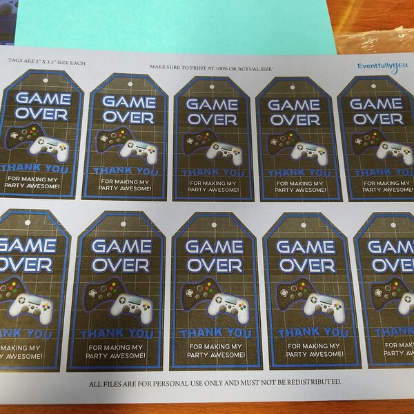 Gamer Party Favor Gift Tags, Video Game Party Gaming Birthday Food ...