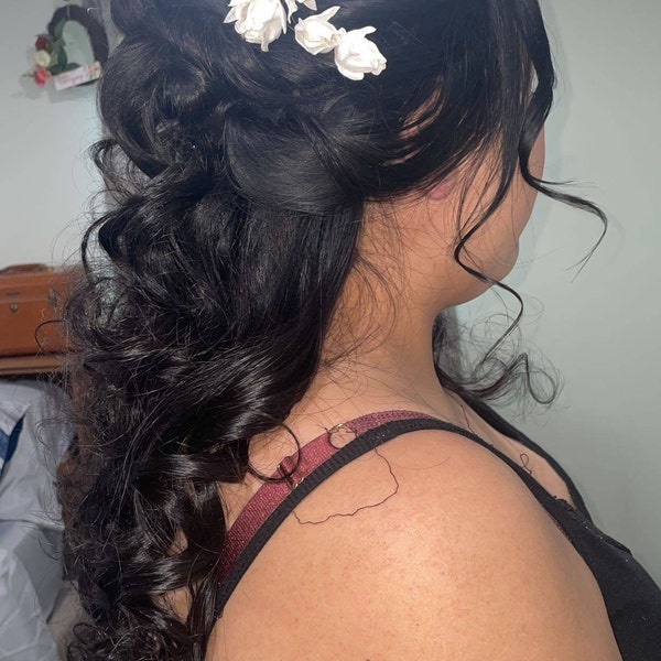 Spanish Bun Hairstyle Flower Pin - Wedding Hair Accessory - Ivory Peony ...