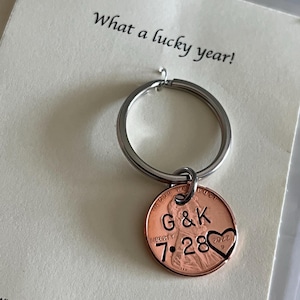 Personalized Penny Keychain, Couples Keychain, Lucky Penny, Anniversary ...