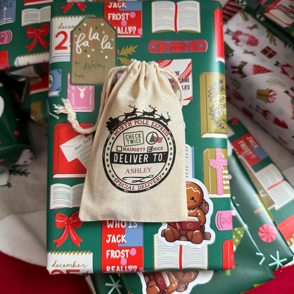 Set of 10 Small Personalized Santa Bags / Christmas Party Favor Bags ...