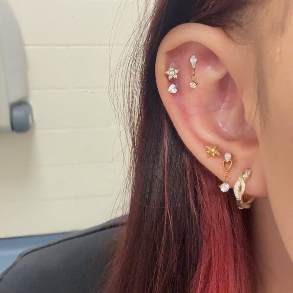 Titanium Vertical Dangle Hidden Helix Piercing, Threaded Flat Back Stud ...