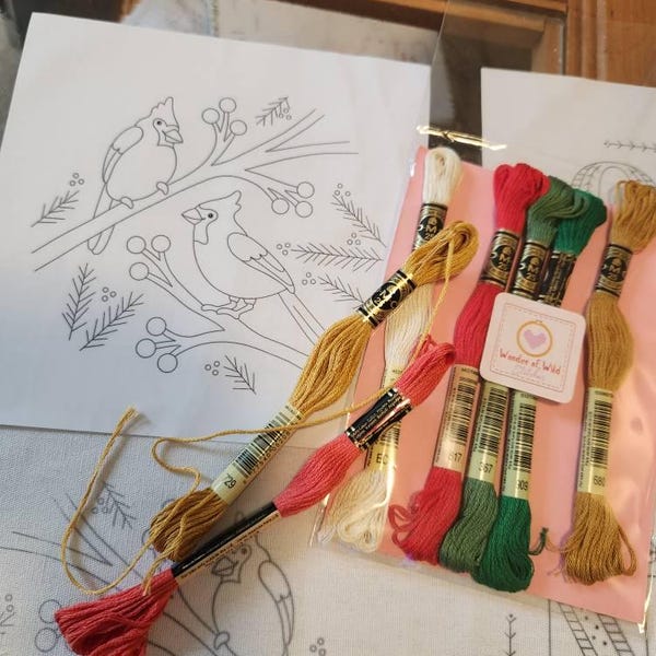 Traditional Christmas DMC Floss Palette Red, Green, Gold Thread Bundle ...