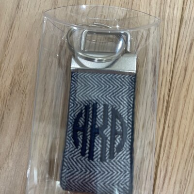 Navy Blue Herringbone Mini Keychain Personalized With Monogram ...