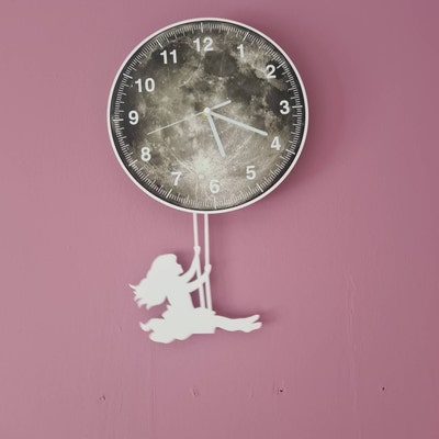Girl Swinging on the Moon Wall Clock With Pendulum Wall Clock Unique ...
