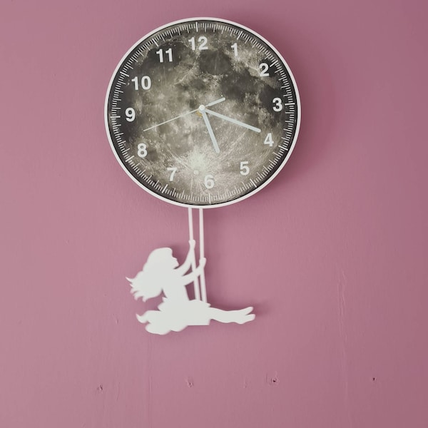 Girl Swinging on the Moon - Wall Clock With Pendulum - Wall Clock ...