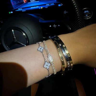 Skinny Diamond Bangle Bracelet Push Lock Bracelet Oval Bangle Diamond ...