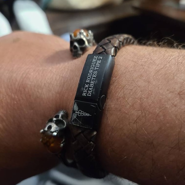 Red Medical Alert ID Bracelet With Soft Leather - Personalised, Any ...