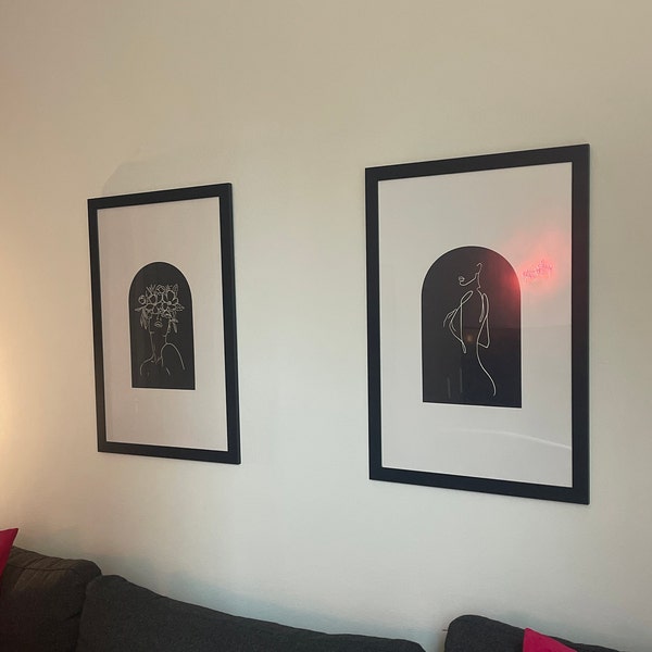 Woman One Line Drawing Black Wall Art, Boho Woman Print Black Boho Wall ...
