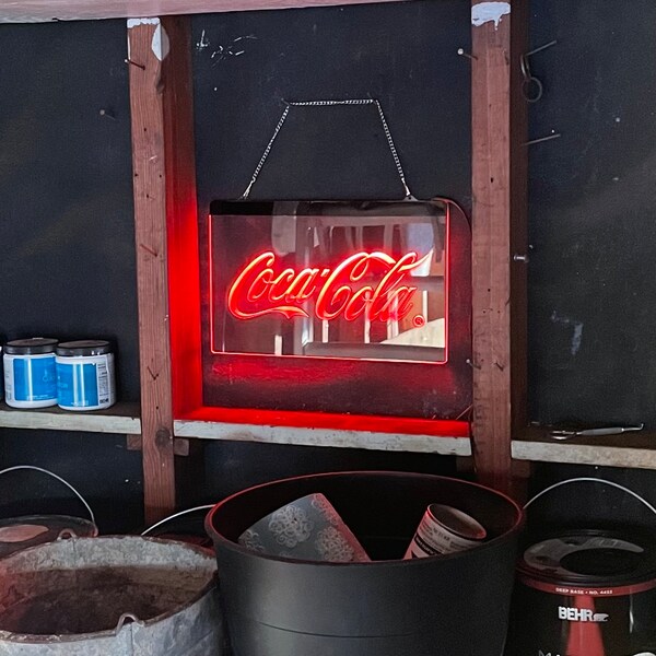 Coca Cola, Coca Cola Sign, Neon LED Sign, Acrylic, Coke Bottle, Hanging ...