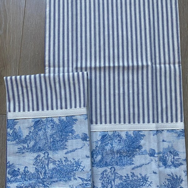 Green Toile Tea Towel, French Country Hand Towel, Kitchen Linen, Green ...