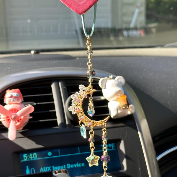 Moon Car Charm, Gold Car Decor, Purple Car Charm, Sparkly Car Charm ...