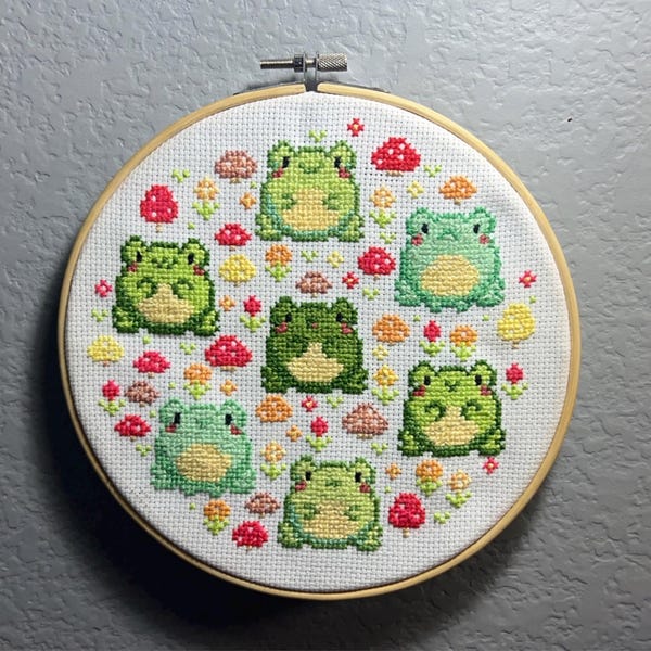 Froggie Flower Forest Cross Stitch Pattern, Mushroom, Frogs, Pastel, Cottegecore, Mushroomcore ...