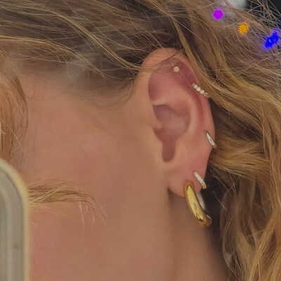 Elegant Emerald Double Hoop Studs CZ Dainty Earrings Gold Studs Small ...