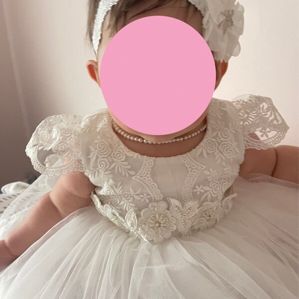 White Baby Dress, Girl Baptism Dress, Baptism Cake Topper, Taufkleid ...