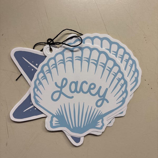 Handwritten Sea Shell Name Tag, Coastal Bachelorette Gift - Etsy