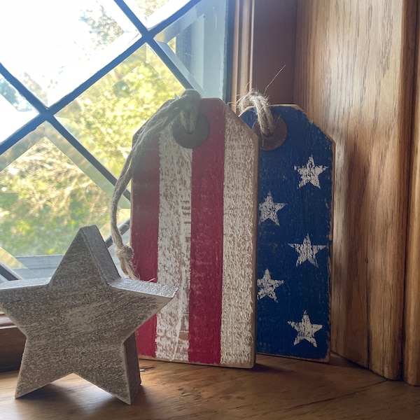 Rustic Patriotic Wooden Tags - Americana Decor - Flag Decor - Fourth of ...