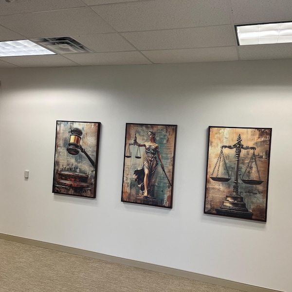 Law Office Wall Art - Scales of Justice, Lady Justice and Judge Gavel ...