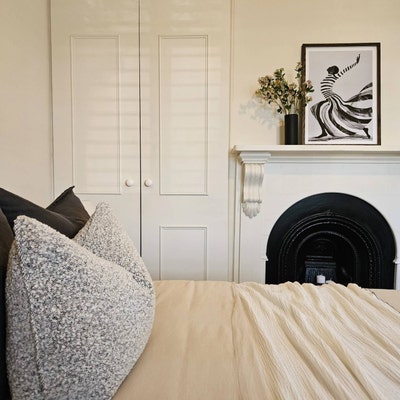 Abstract Solitude: Pensive Back View in Striped Attire, Expressive Wall ...