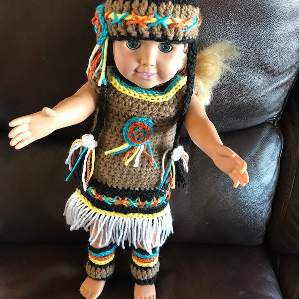 Crochet PDF Pattern to Make 18" Doll Native American Dress, Hat and ...